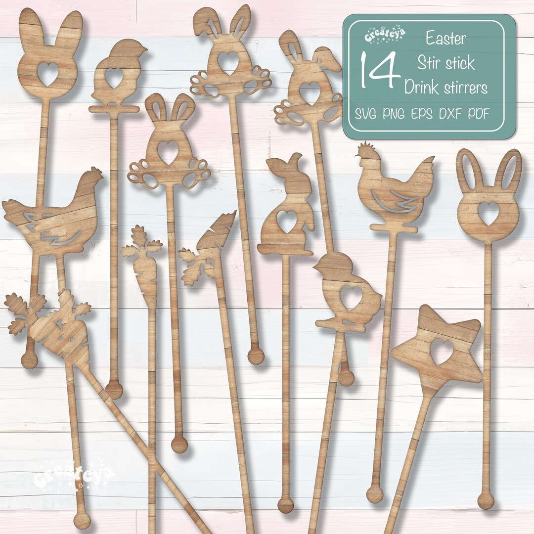 Easter Stir Sticks Svg Easter Drink Stirrers Svg Laser Cut File Swizzle ...