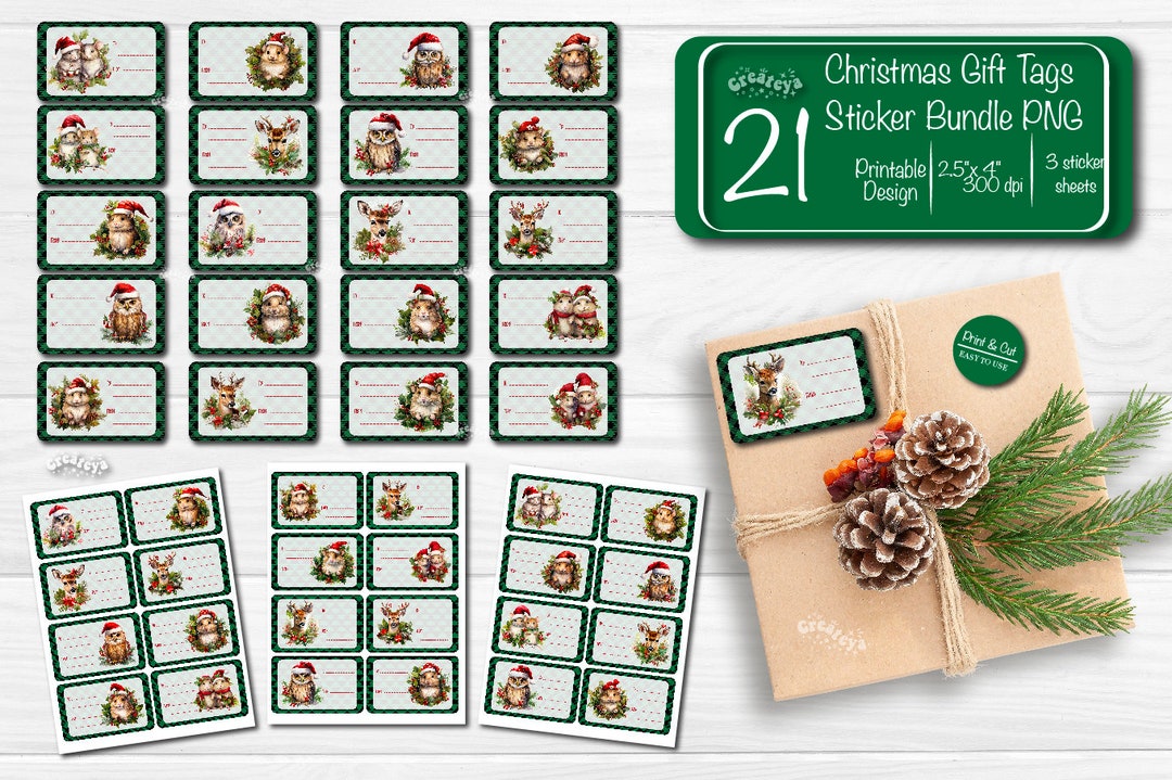 Christmas Gift Tags Bundle Gift Tag Sticker Printable Watercolor Winter ...