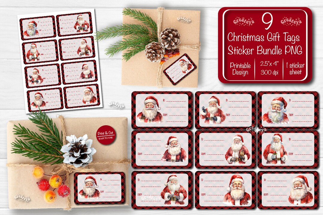 Gift Tags Christmas Sticker Bundle Gift Tag Print and Cut Santa Label ...