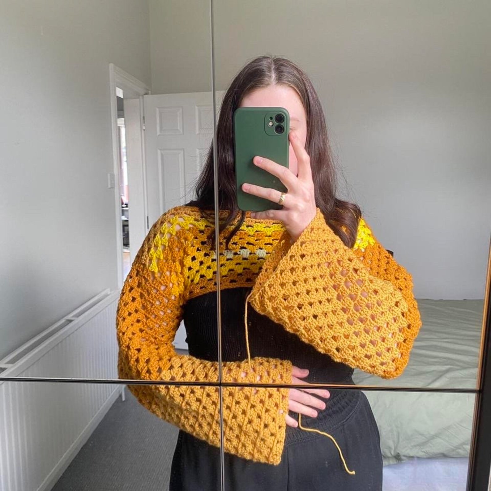 Honey Scrap Yellow Crochet Shrug Sleeves Bolero Super Crop Jumper - Etsy