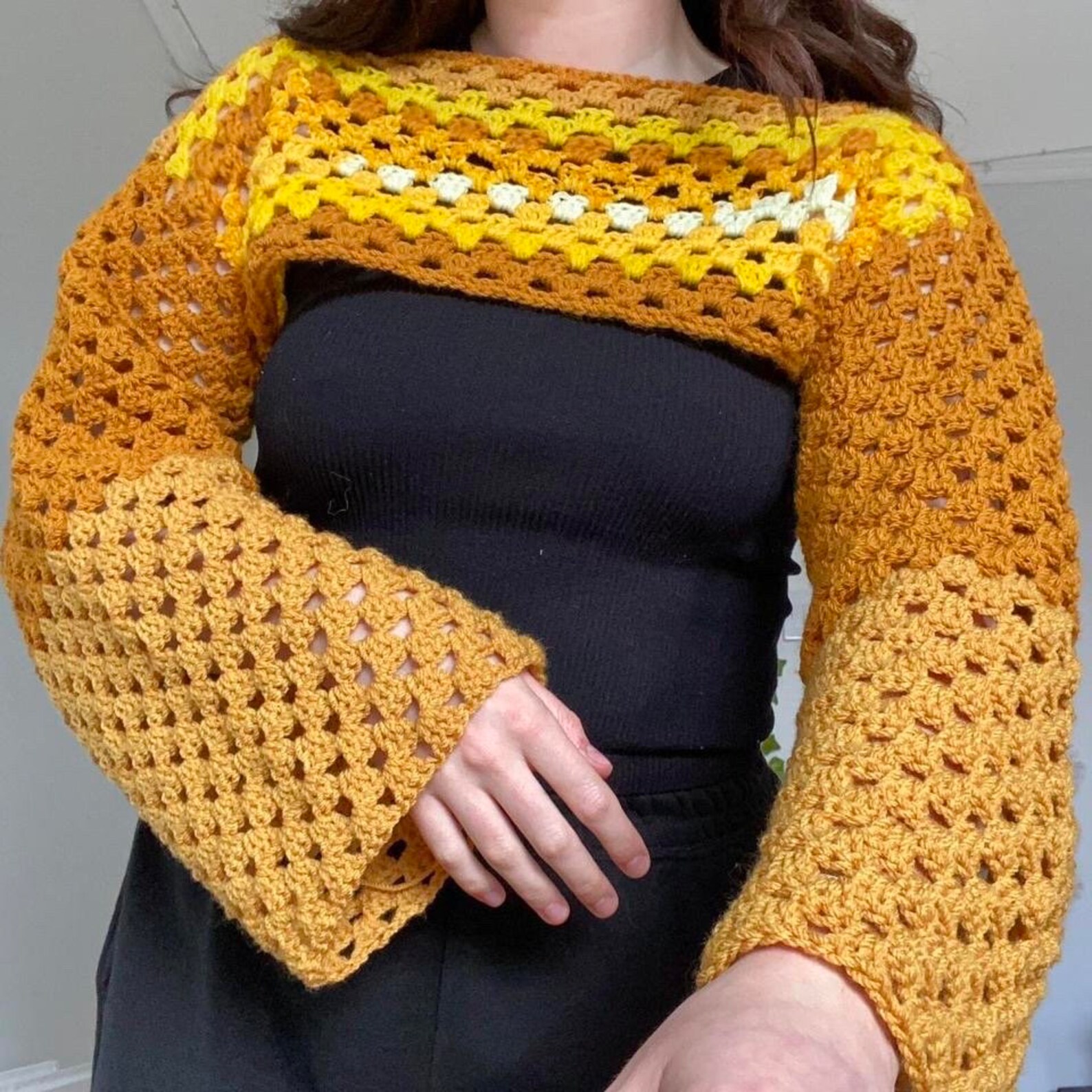 Honey Scrap Yellow Crochet Shrug Sleeves Bolero Super Crop Jumper - Etsy