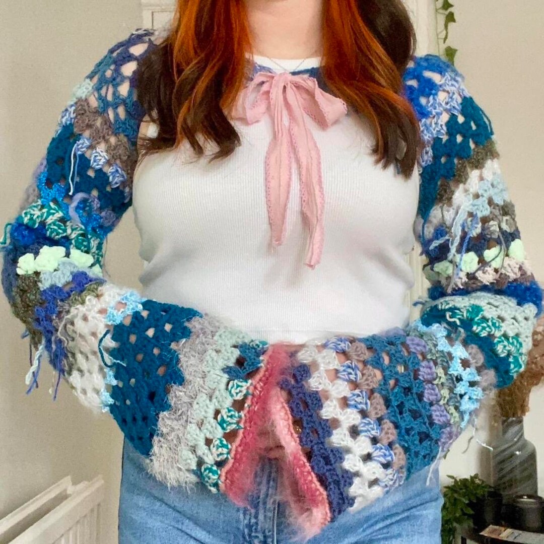 Coral Reef Scrappy Crochet Sleeves Shrug Bolero Super Cropped Jumper - Etsy