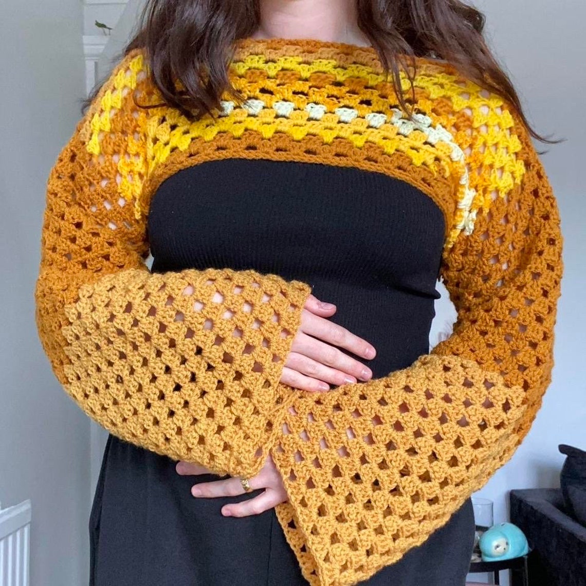Honey Scrap Yellow Crochet Shrug Sleeves Bolero Super Crop Jumper - Etsy