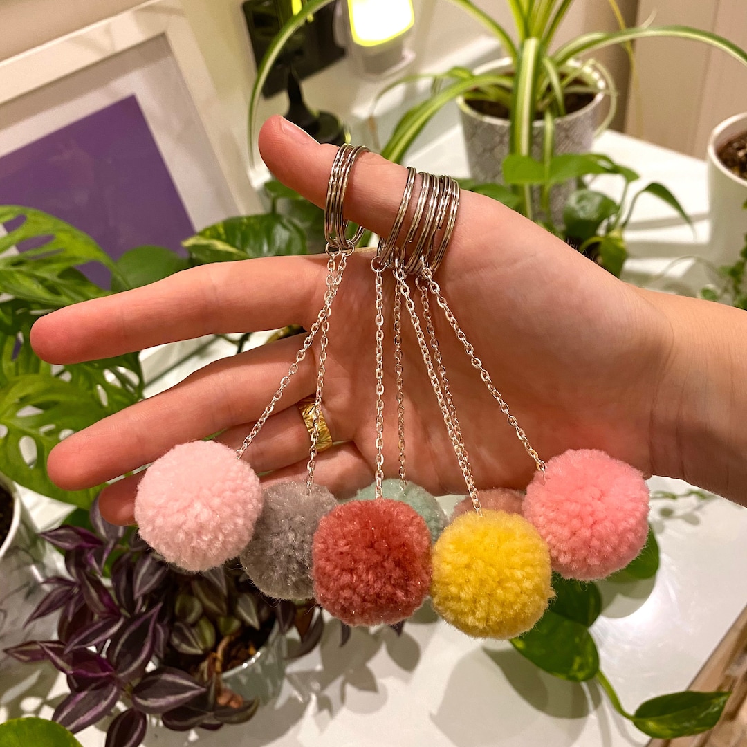 Handmade Pastel Pom Pom Keyring: Silver Chain Charm - Etsy Österreich