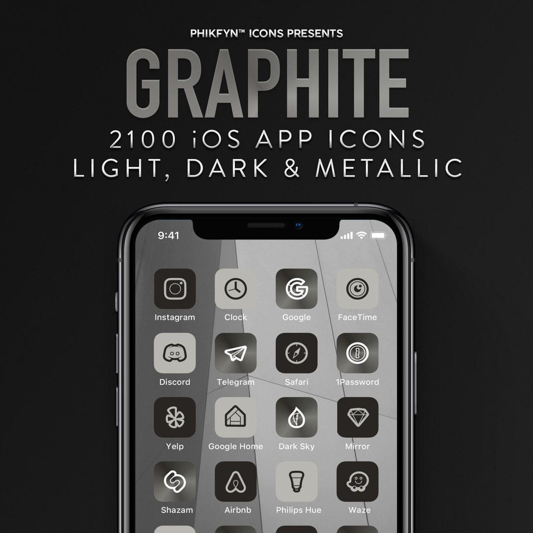 2100 Grey Graphite App Icons Pack for iPhone Ios, Minimalist Ios Icons ...