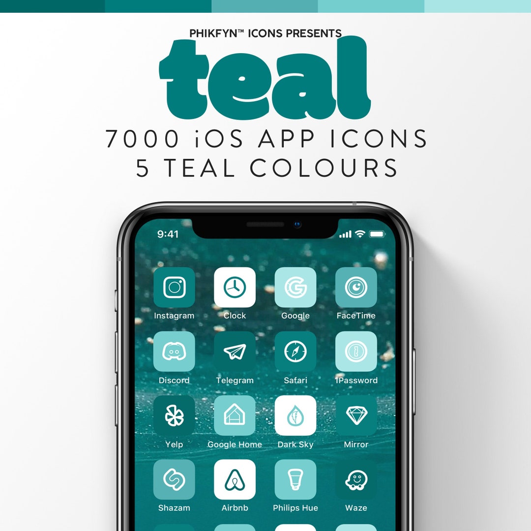 7000 Teal Minimalist Ios iPhone App Icons Pack | Social Media | Teal ...