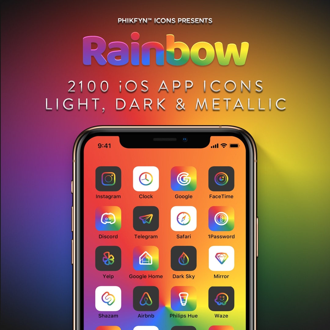 2100 Rainbow Gradient App Icons Pack for iPhone Ios, Minimalist Pride ...