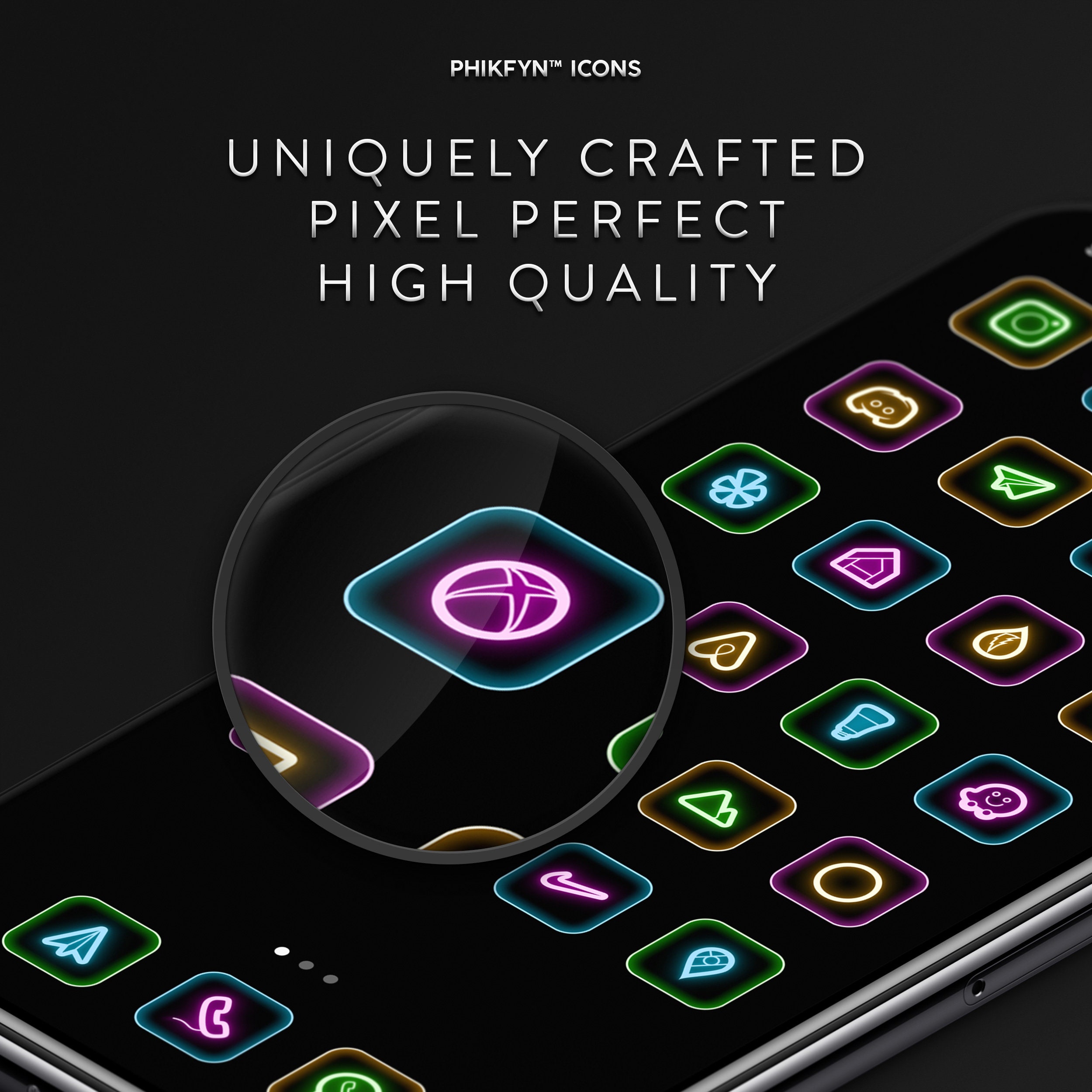 2000 Neon Glow Ios Iphone App Icon Pack Blue Green Pink | Etsy