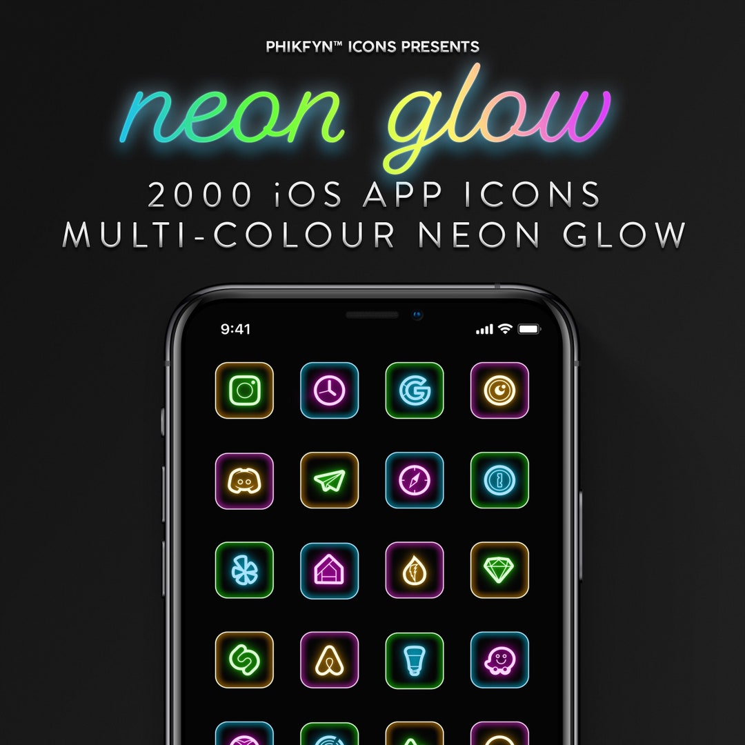 2000 Neon Glow Ios iPhone App Icon Pack Blue Green Pink Yellow Purple ...