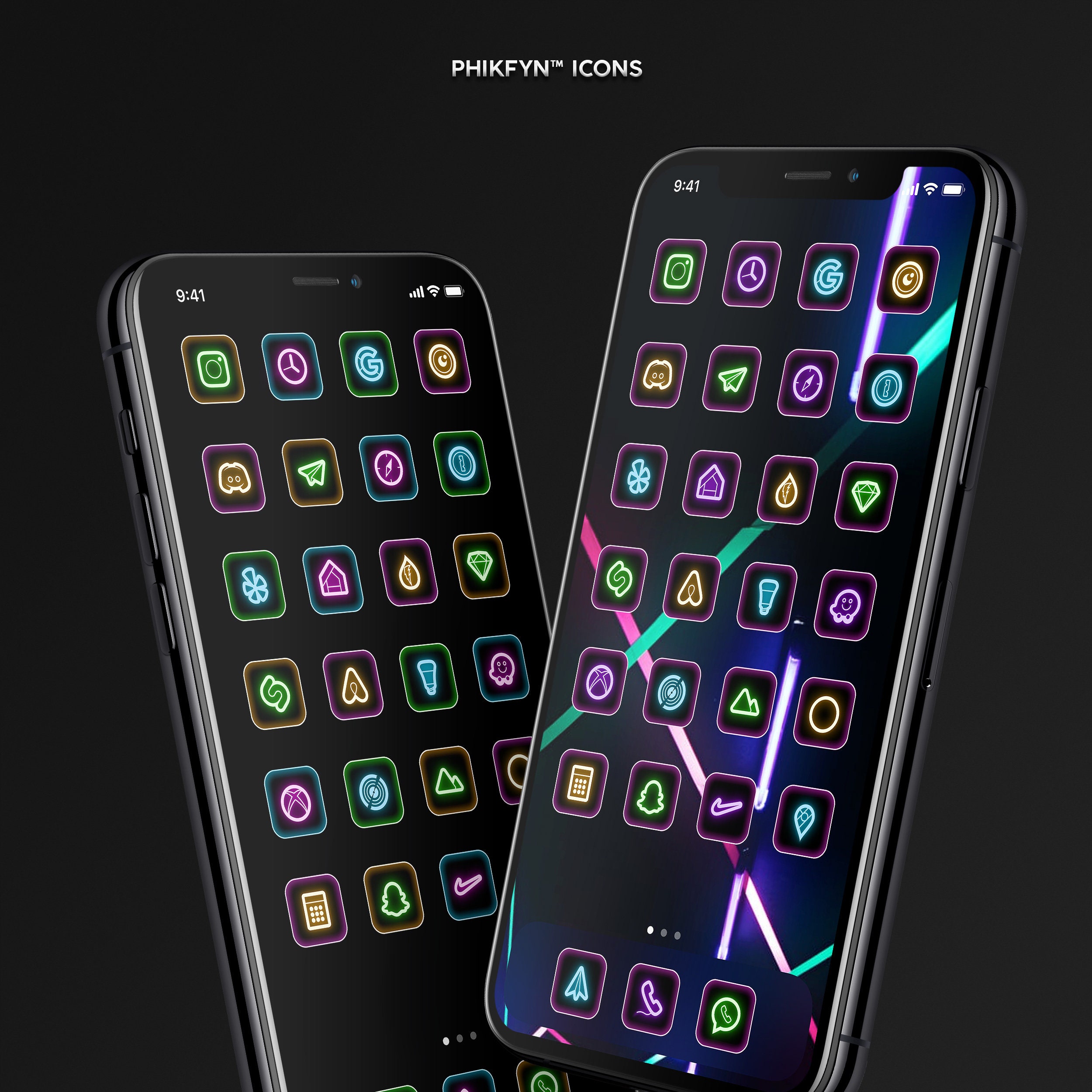 2000 Neon Glow Ios Iphone App Icon Pack Blue Green Pink | Etsy