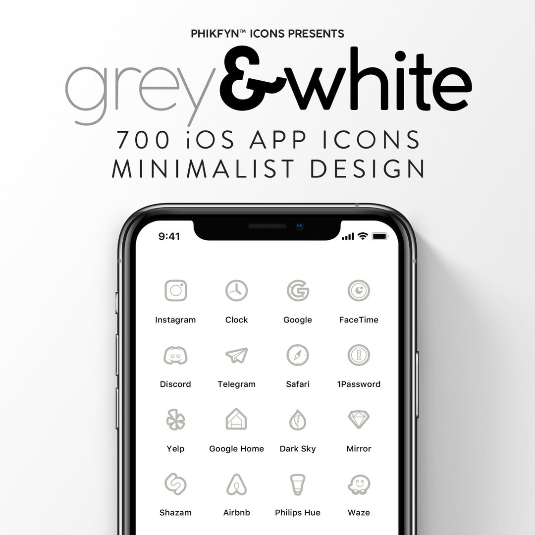 700 Grey and White App Icons Pack for iPhone Ios, Minimalist Ios Icons ...