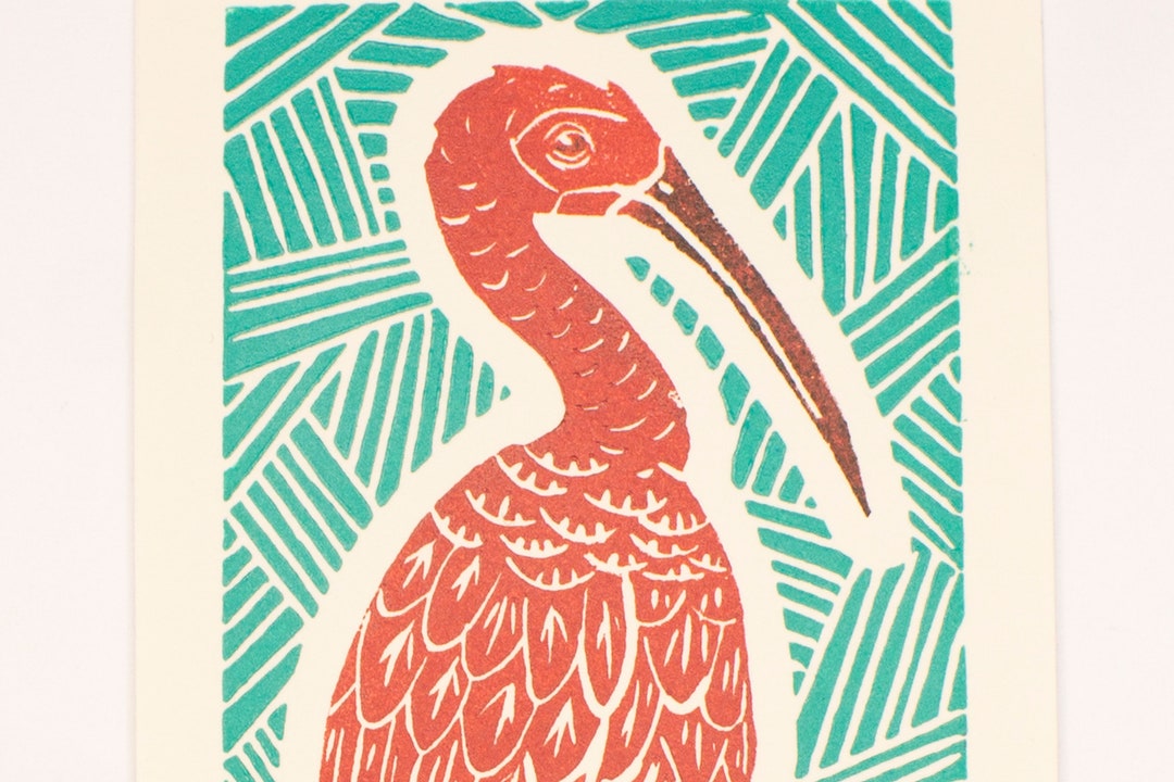 Scarlet Ibis Bird Print | Original Print | Linocut Print | Animal Print ...