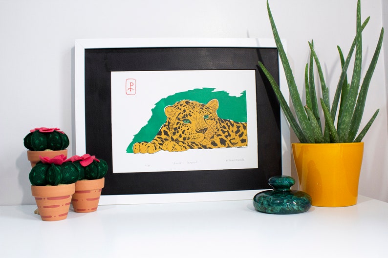 Leopard lino print Original print Linocut print Animal | Etsy