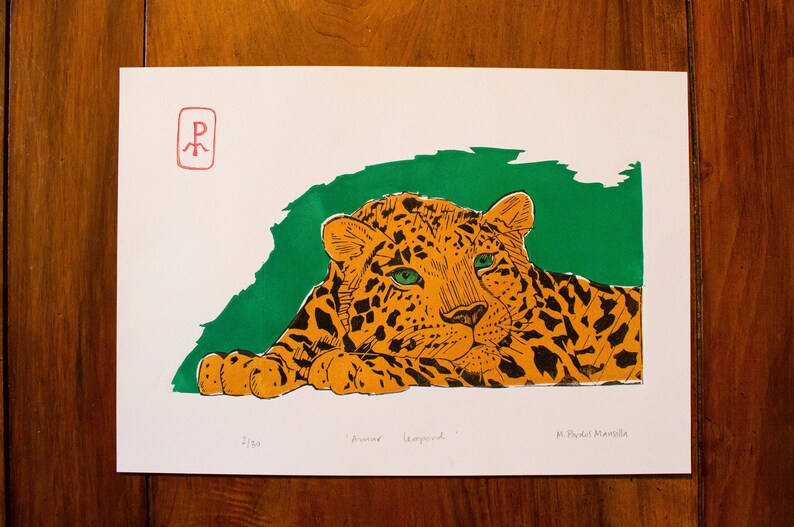 Leopard lino print Original print Linocut print Animal | Etsy