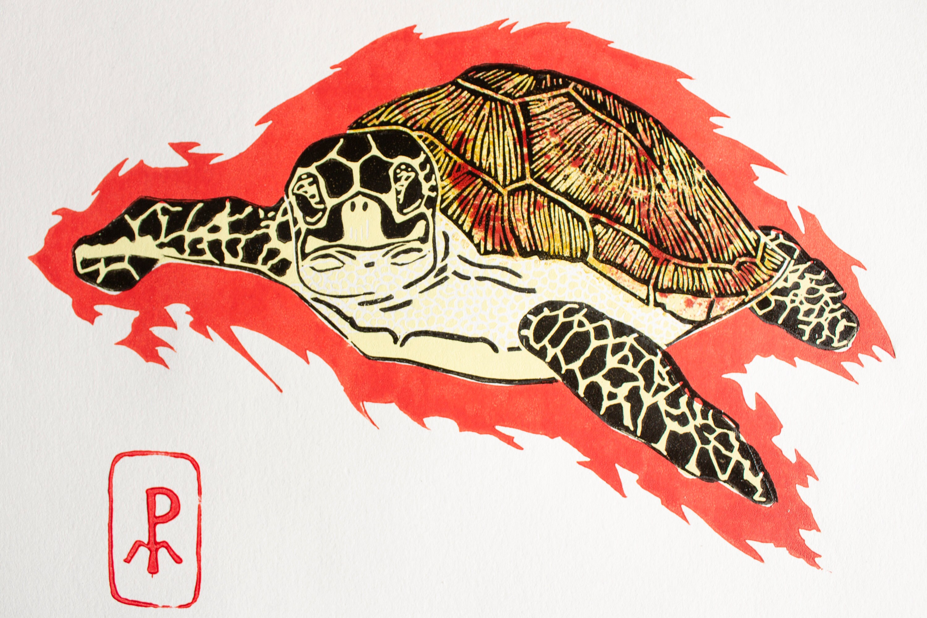 Hawksbill turtle lino print Original print Linocut print | Etsy