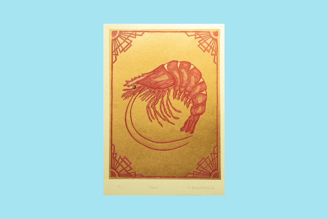 Prawn Print Shrimp Print Original Print Linocut Print Animal Print Gift ...