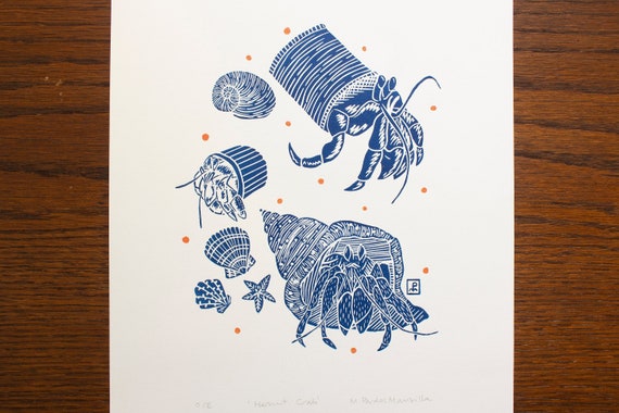 Hermit Crab Lino Print Original Print Linocut Print | Etsy Hermit Crab Lino Print Original Print Linocut Print | Etsy