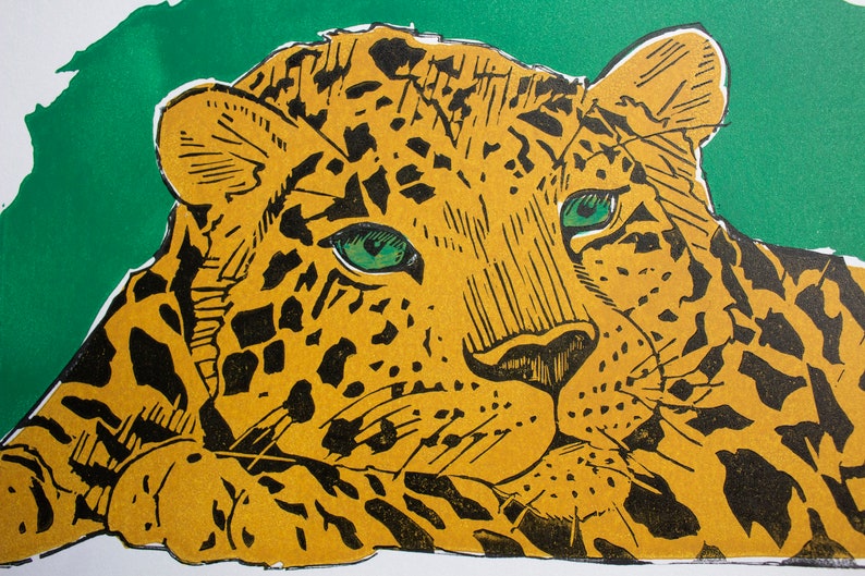 Leopard Lino Print Original Print Linocut Print Animal | Etsy