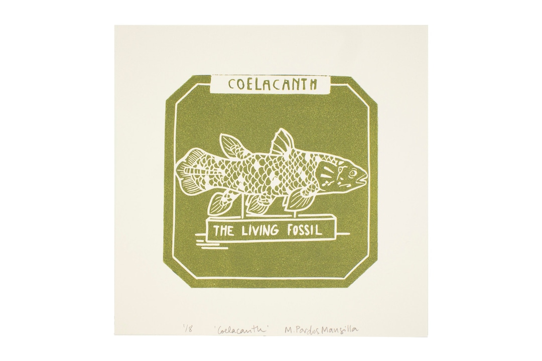 Fish Print Coelacanth Original Print Linocut Print Bird Art gift Gift ...