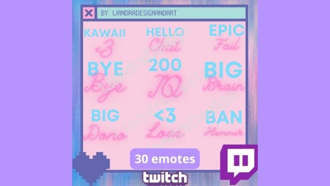 Cute Girly and Pink Neon Twitch Emotes Pack With 30 Kawaii - Etsy