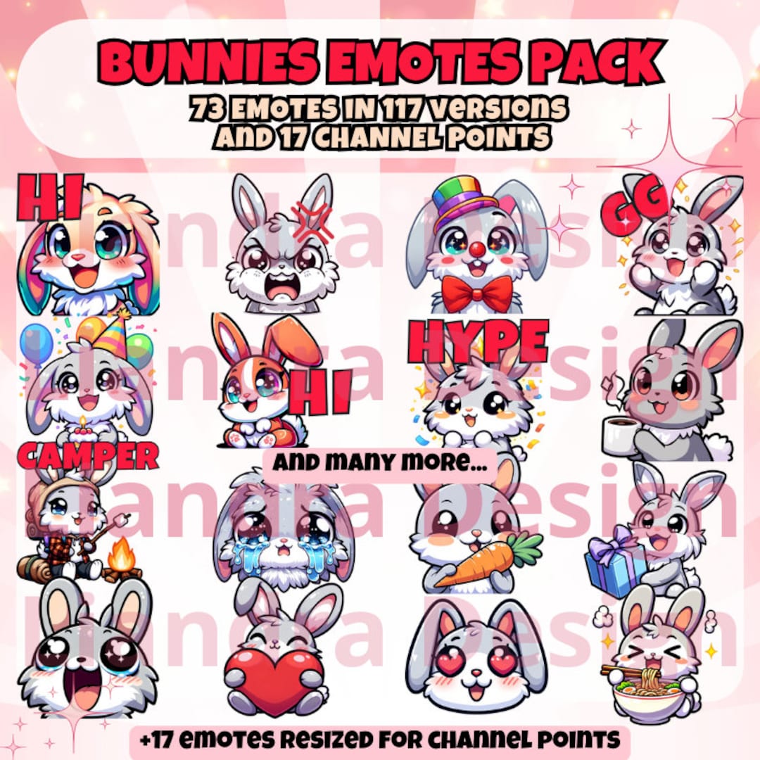 Bunny Twitch Emotes Mega Pack With 73 Emotes in 117 Versions Discord ...