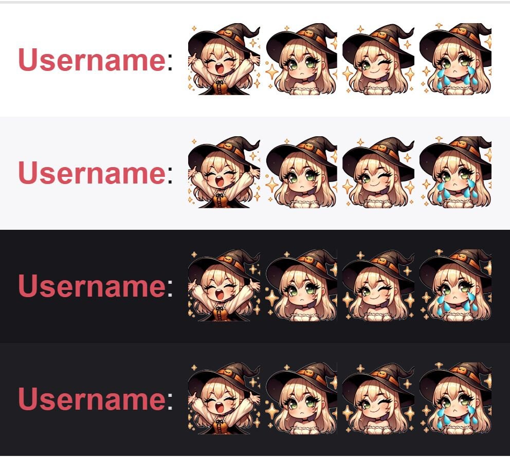 Blond Witch Twitch Emote Set Long Blond Haired Witch Emotes Chibi Style ...