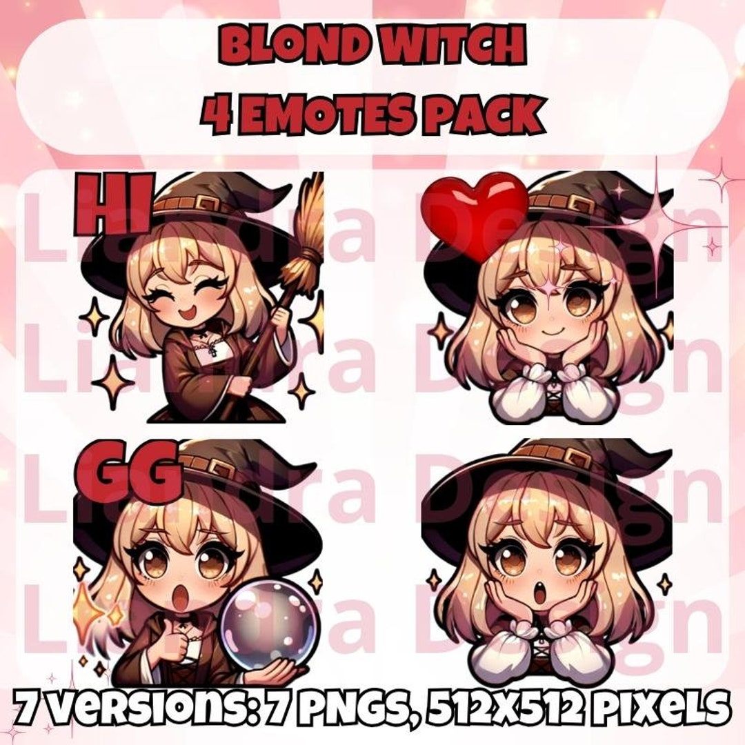 Blond Witch Twitch Emote Set Long Blond Haired Witch Emotes Anime Style ...