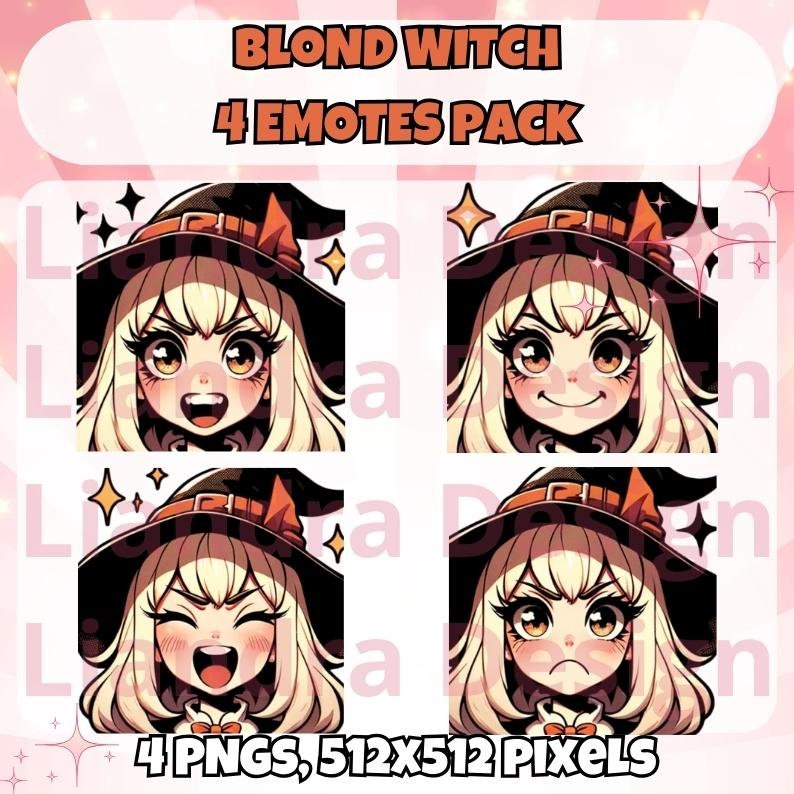 Blond Witch Twitch Emote Set Long Blond Haired Witch Emotes Anime Style ...