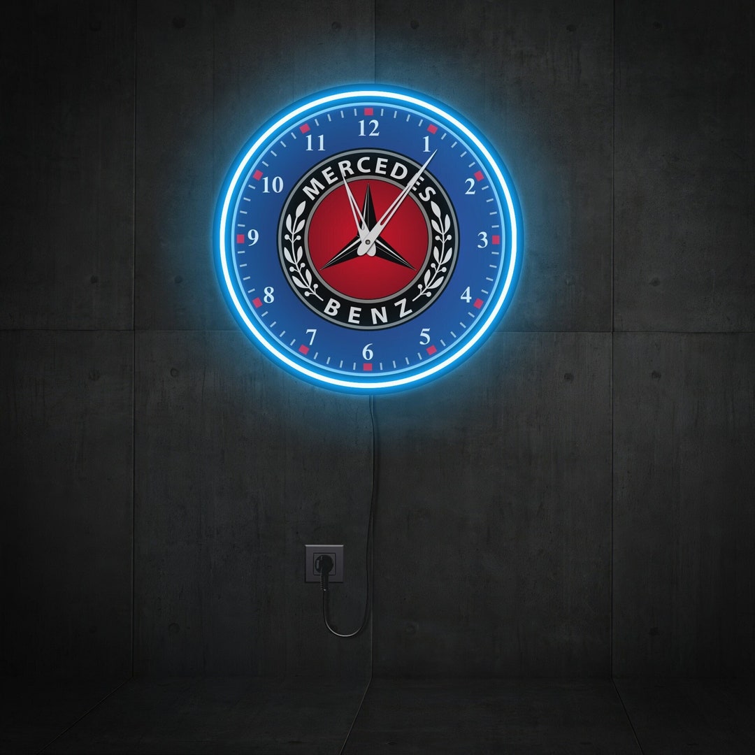 Mercedes Neon Clock, Mercedes Wall Clock, Mercedes Led Decor, Mercedes ...