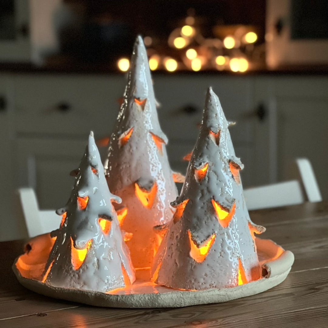 Christmas Ceramic Tree Lanterns Set of Three - Etsy