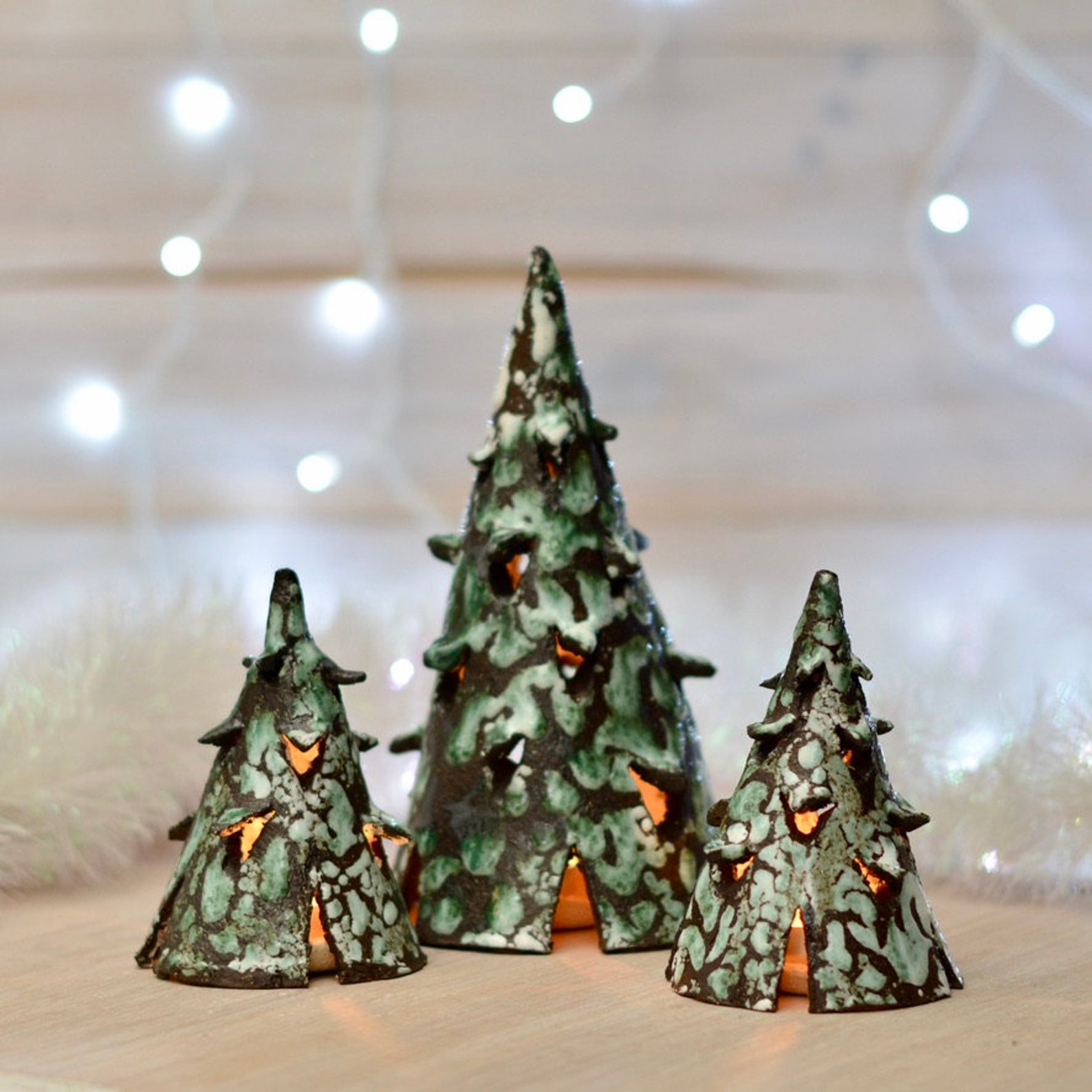 Christmas Ceramic Tree Lanterns Set of Three - Etsy