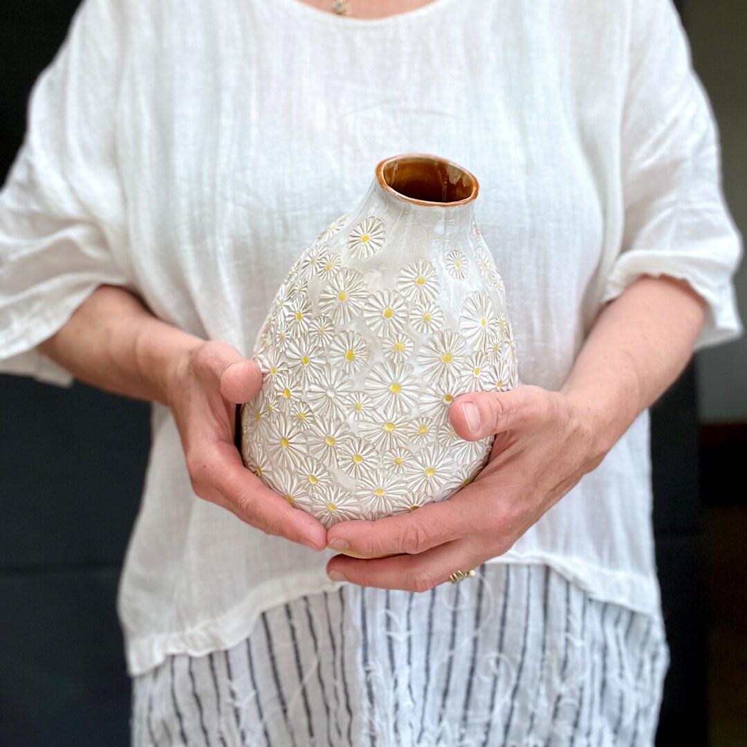 Ceramic Bottle Vase With Floral Pattern - Etsy