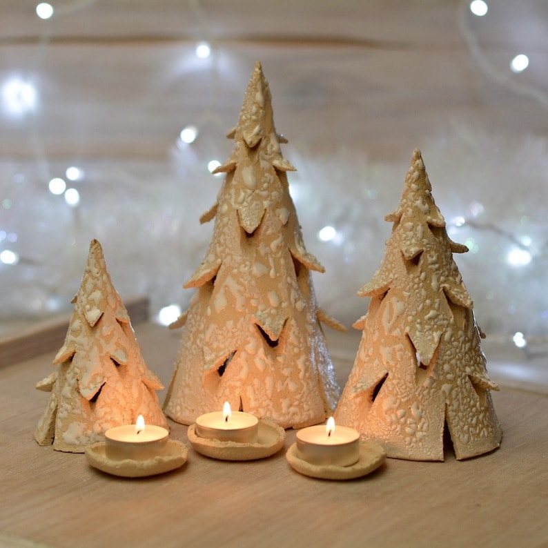 Christmas Ceramic Tree Lanterns Set of Three - Etsy