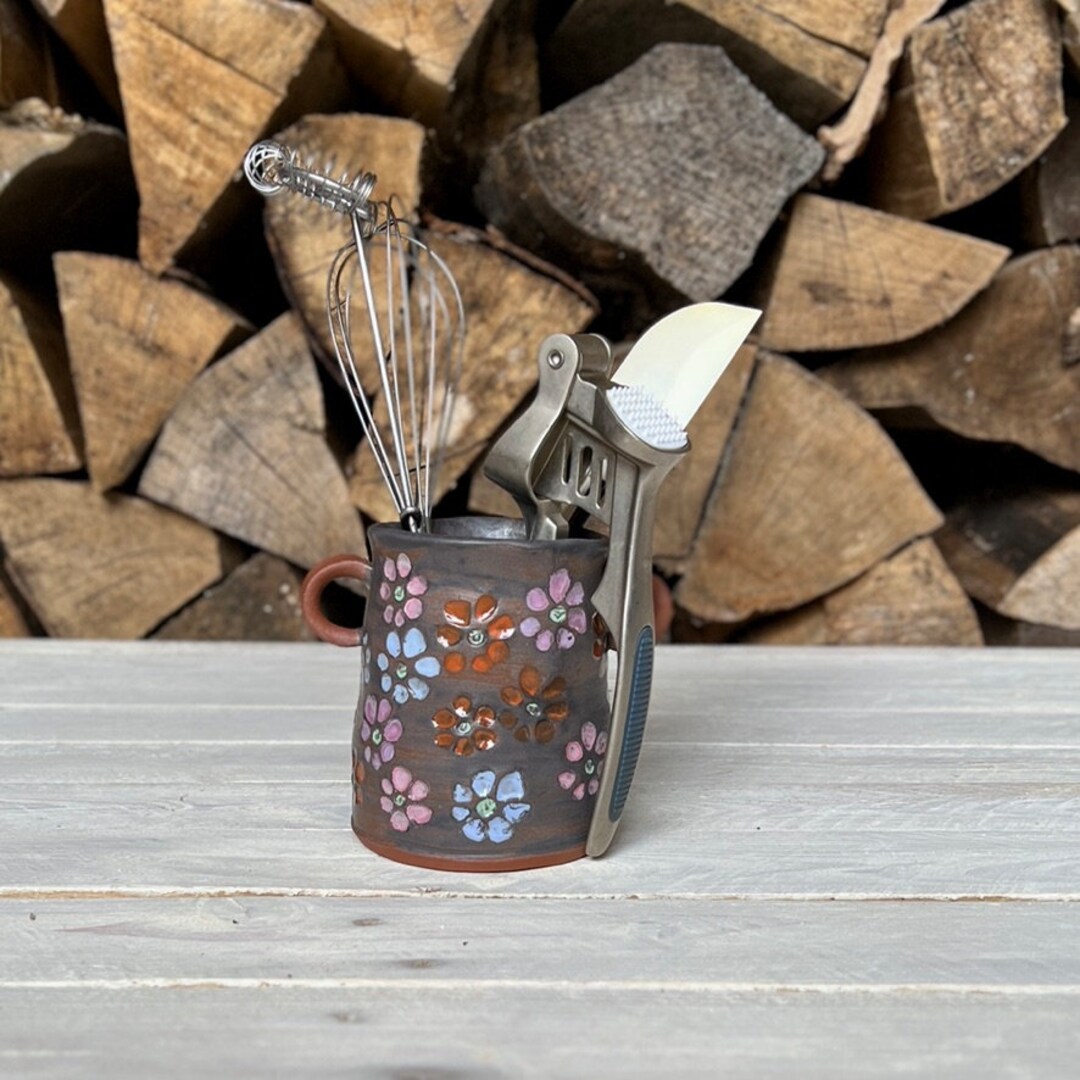 Kitchen Utensil Holder With Handles Pressed Floral Motif - Etsy