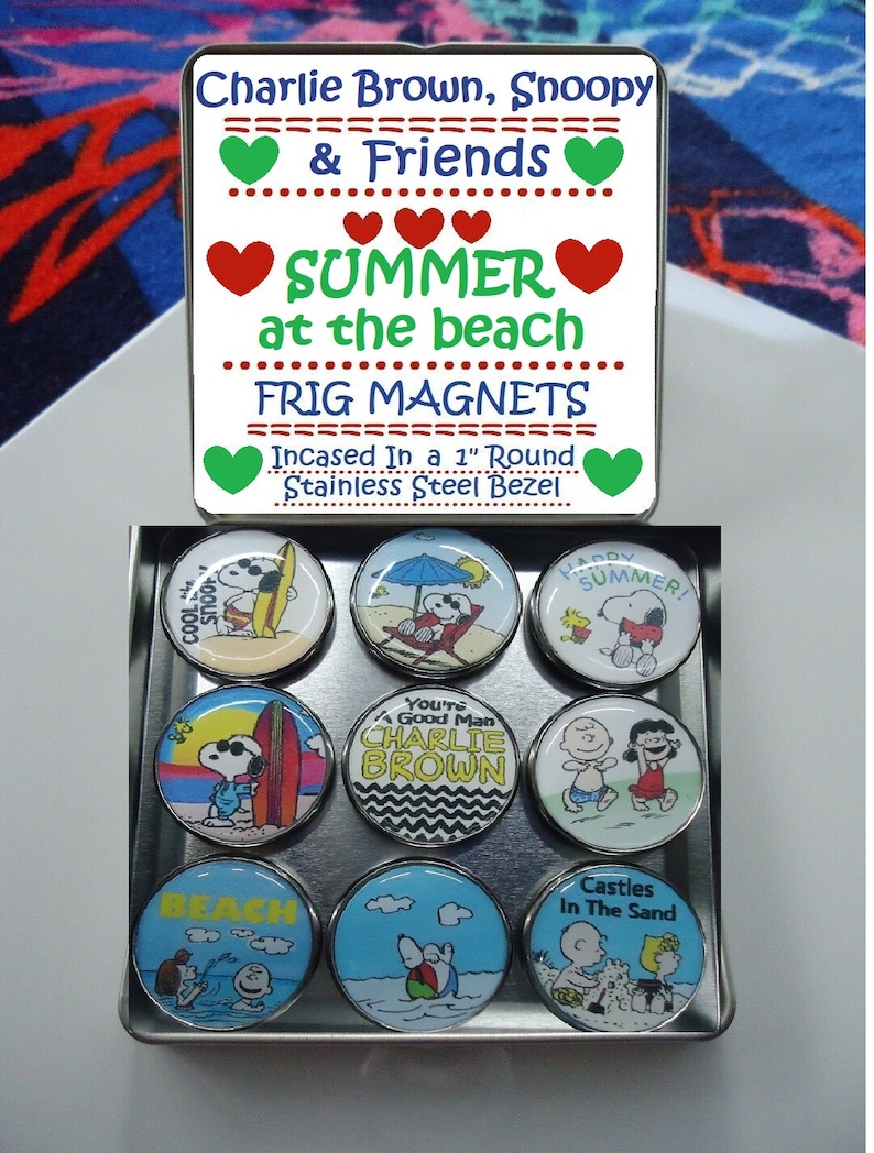 Charlie Brown Fridge Magnets Set #1 or #2 Summer Incased in 1" Silver ...