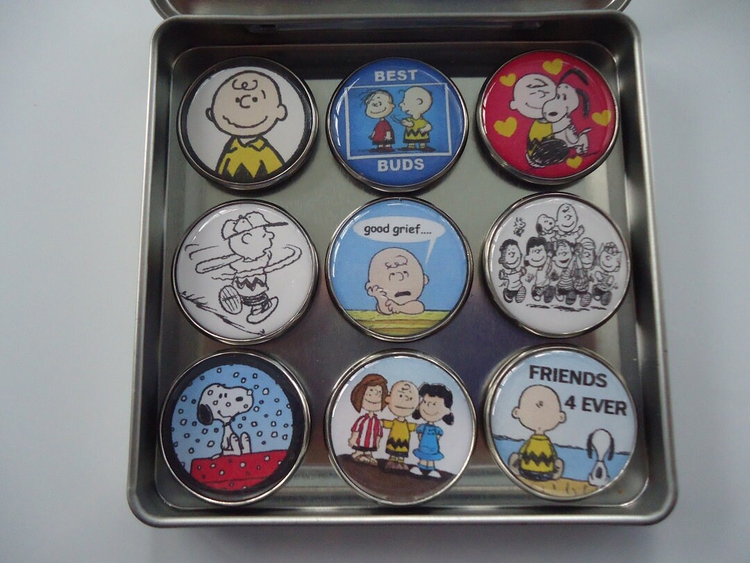 Charlie Brown Fridge Magnets Set #1 or #2 Summer Incased in 1" Silver ...