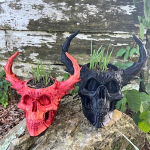 Demonic Horned Devil Skull Planter 3D Printed Novelty Great Gift Gothic ...