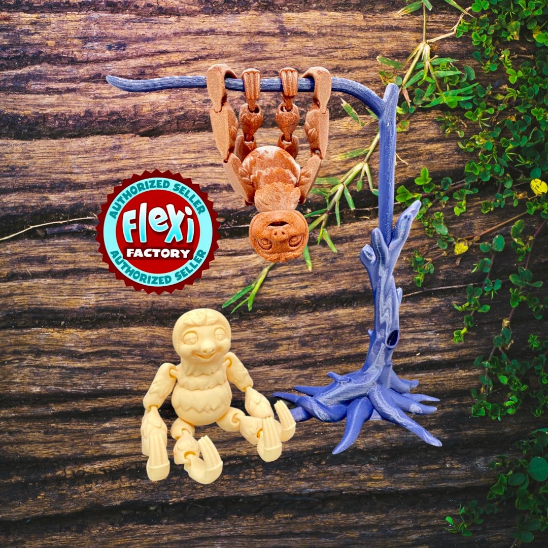 Cute Sloth Articulated Flexi Fidget Toy With Tree Desk Model 3D Print ...