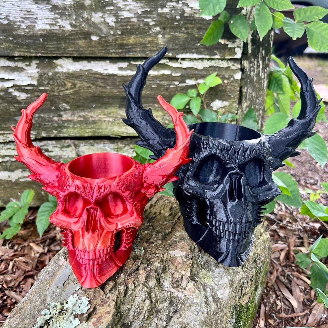 Demonic Horned Devil Skull Planter 3D Printed Novelty Great Gift Gothic ...