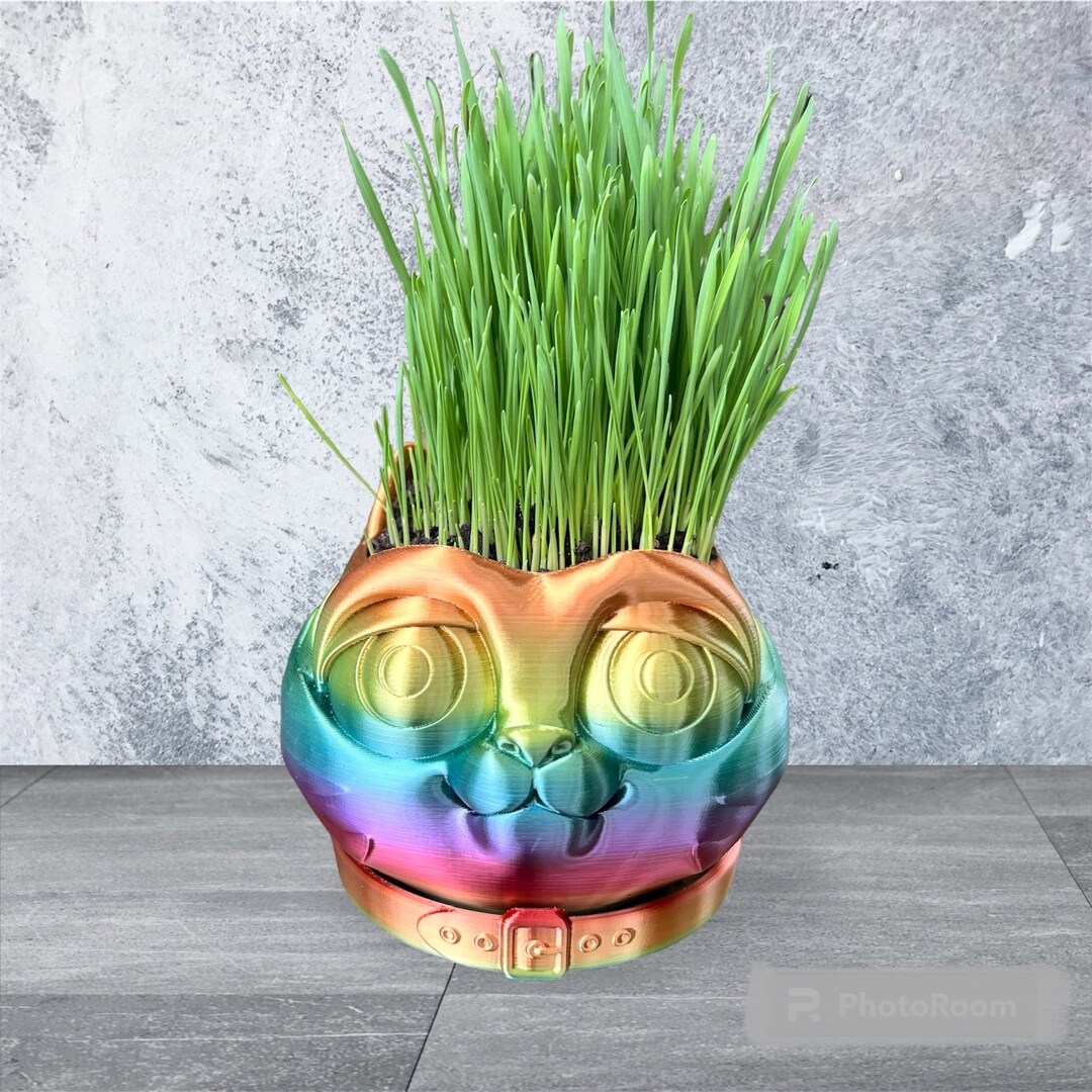 Cute Kitty Cat Planter Pot & Drainage With Fidget Cat Tail Indoor ...