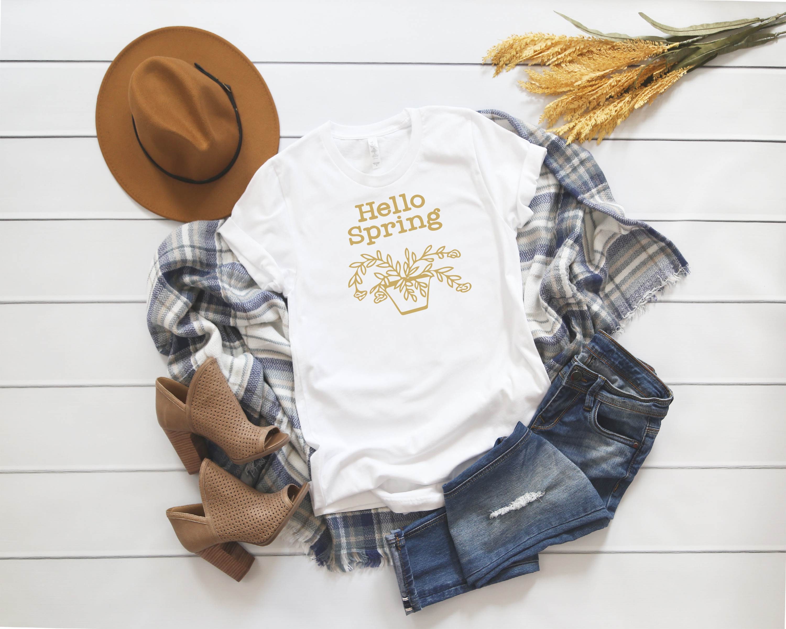 Hello Spring Tshirt Design Tshirt Cut File Cricut Svg Ready to Cut File ...
