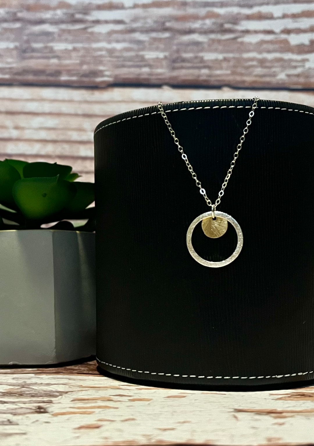 Brushed Two-tone Circle Necklace - Etsy