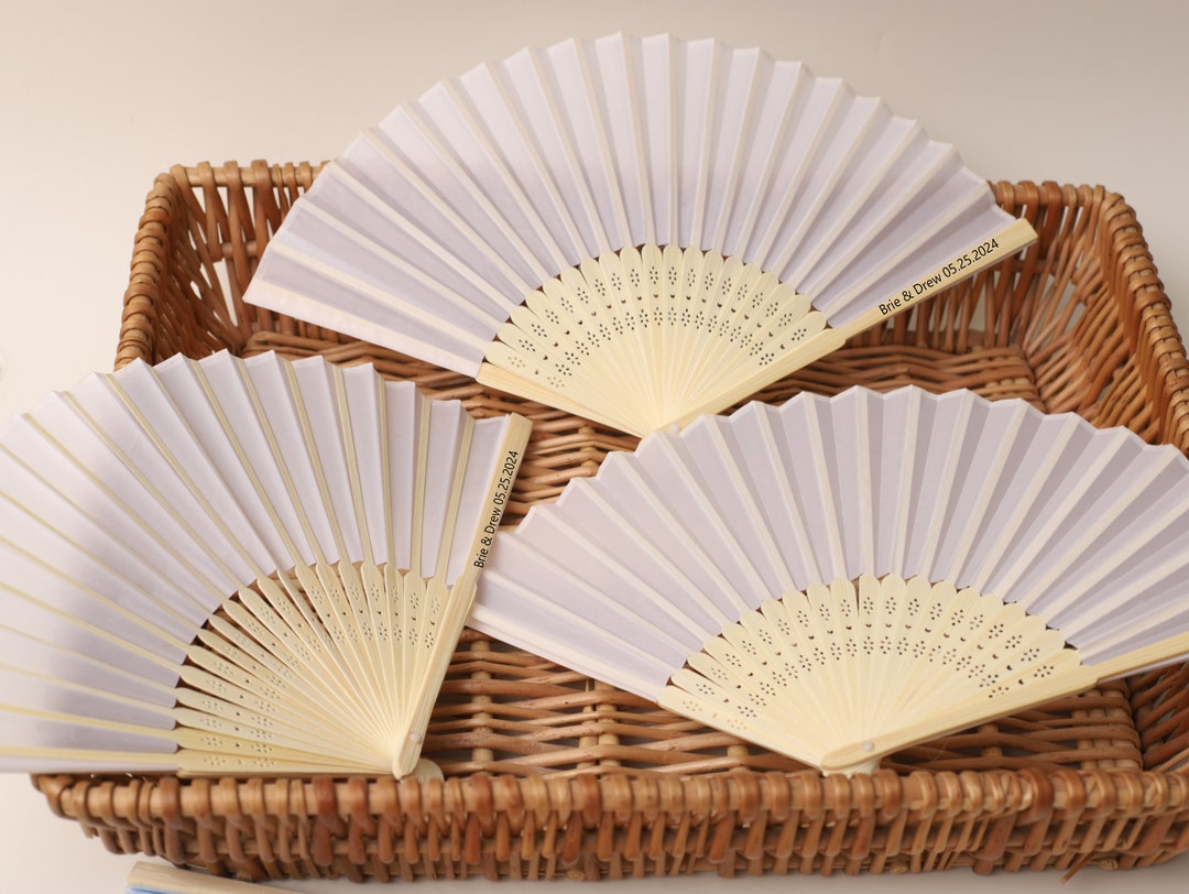 Silk Fan Personalised Hand Fan White Pink Black Wedding Hen Party Girls ...