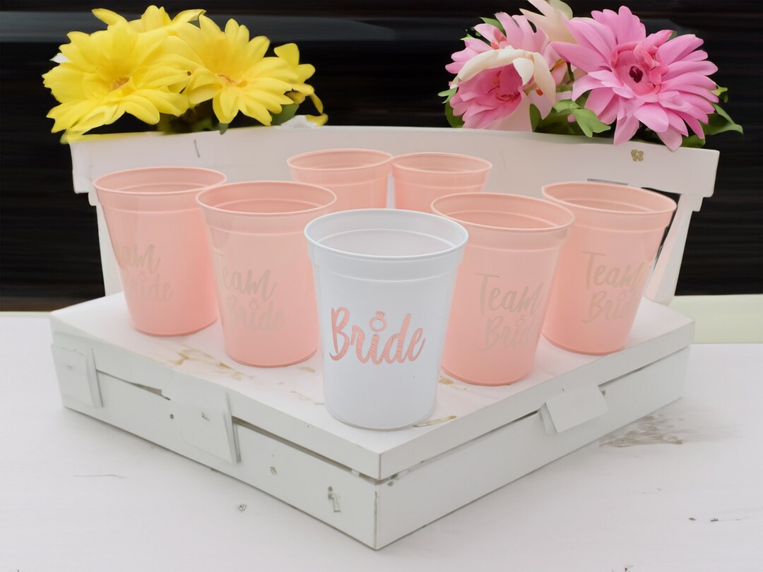 10 White+pink Team Bride Cups, Blush Pink Hen Party Cups, Team Bride ...