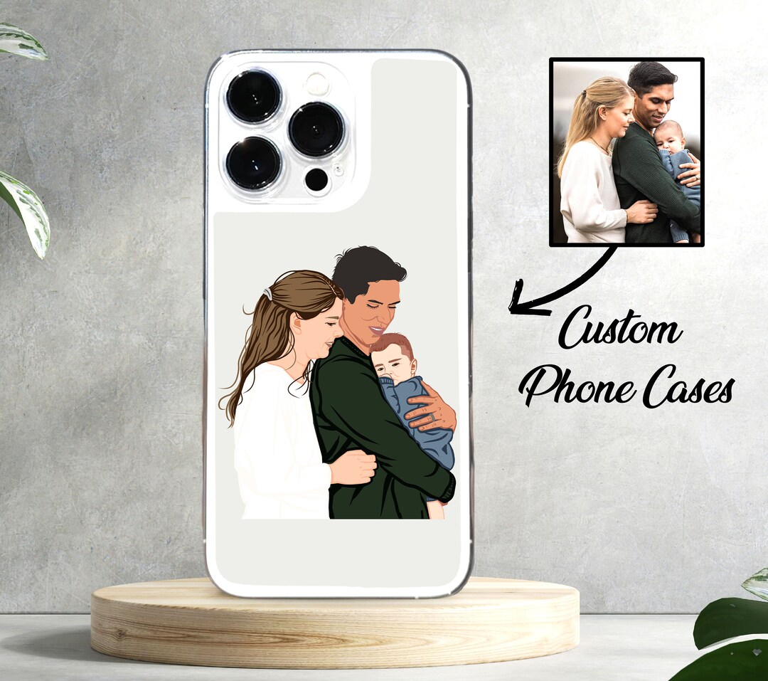 Personalised Cartoon Hand-drawn Illustration Couple Portrait Case ...