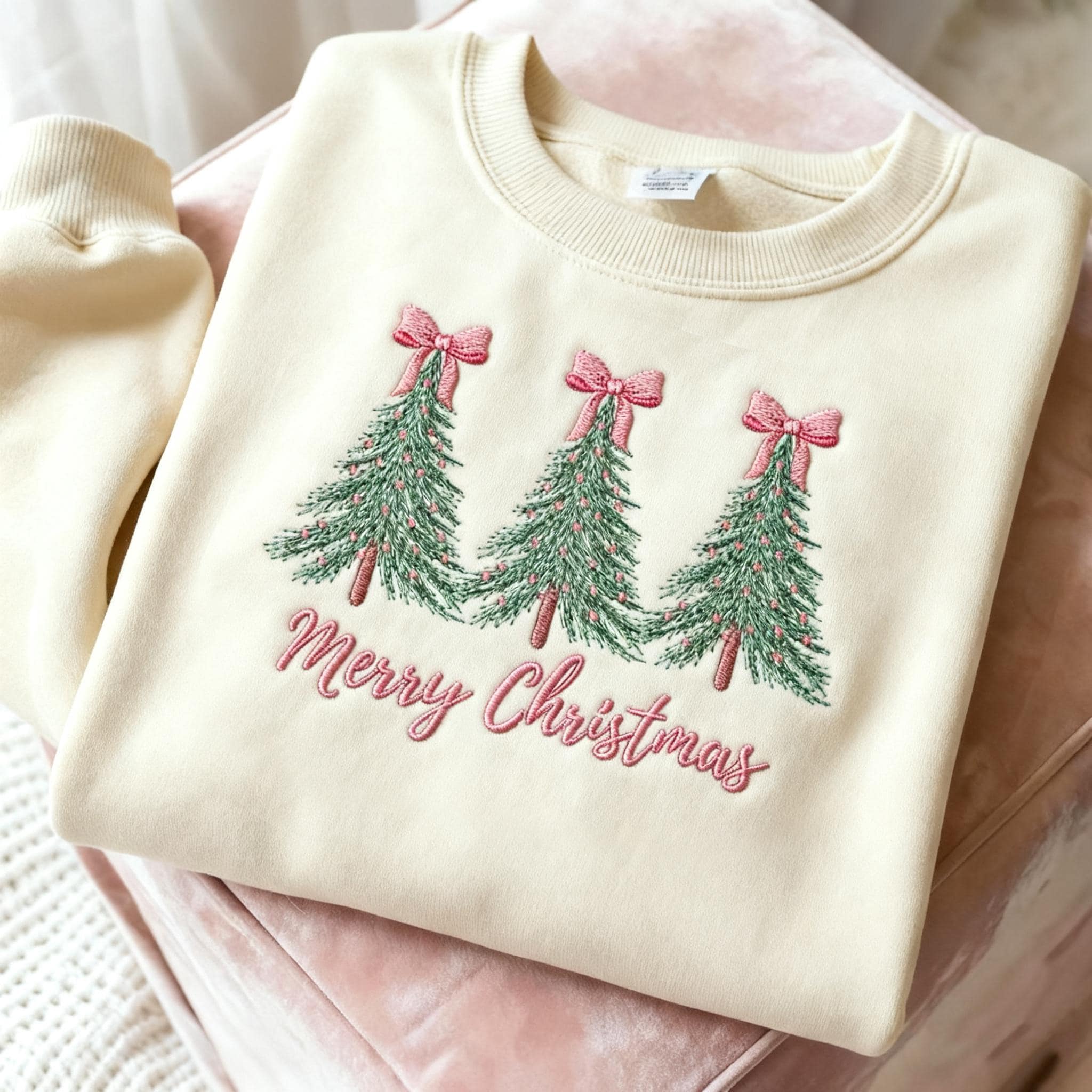 Embroidered Merry Christmas Tree Sweatshirt,embroidered Christmas ...