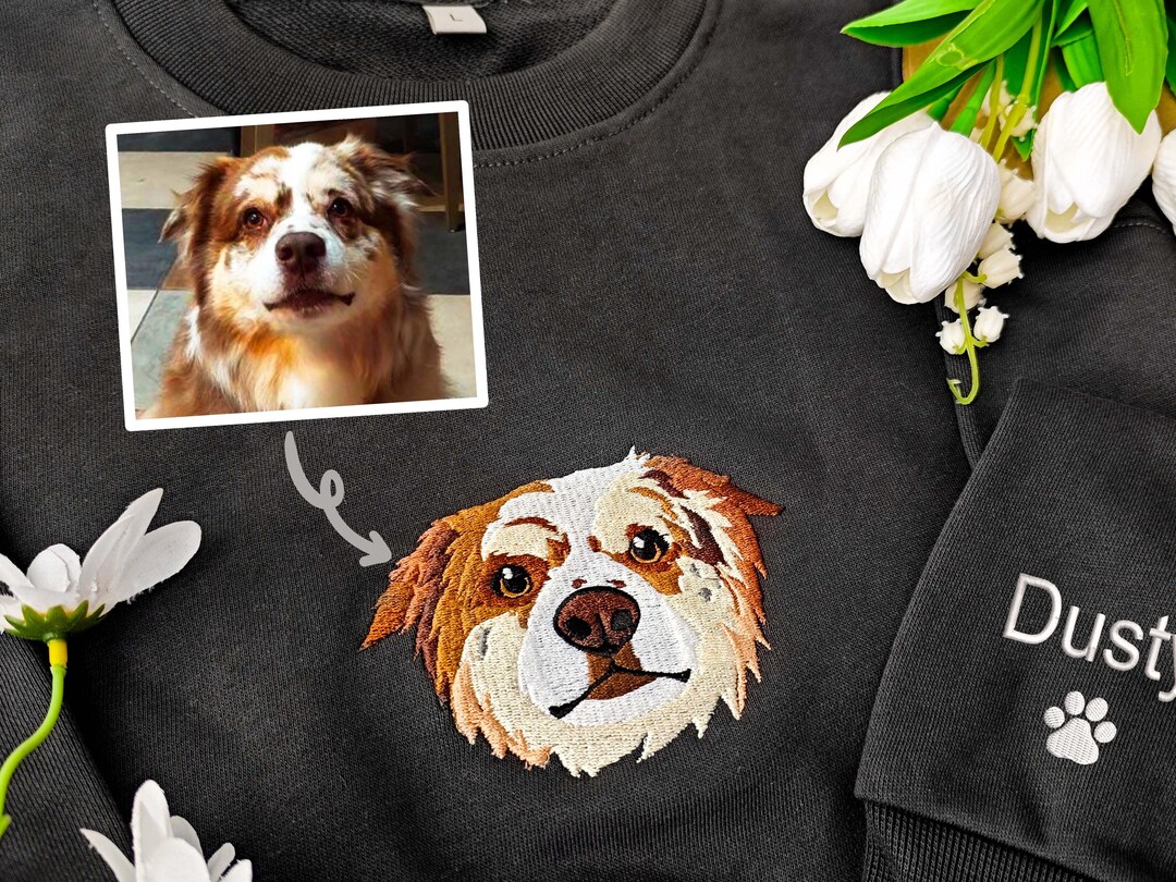 Custom Dog Face Embroidered Sweatshirt,cat Sweatshirt,embroidered Pet ...
