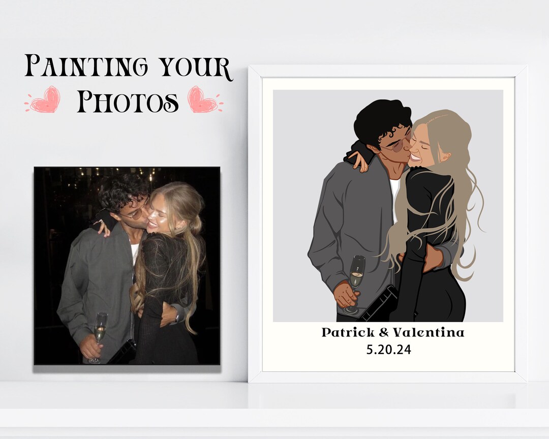 Couple Portrait, Gift for Couple, Faceless Portrait, Engagement Drawing ...