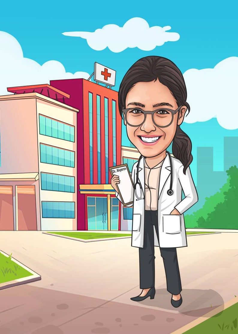 Custom Doctor Gift Caricature Drawing for Frontliner: | Etsy