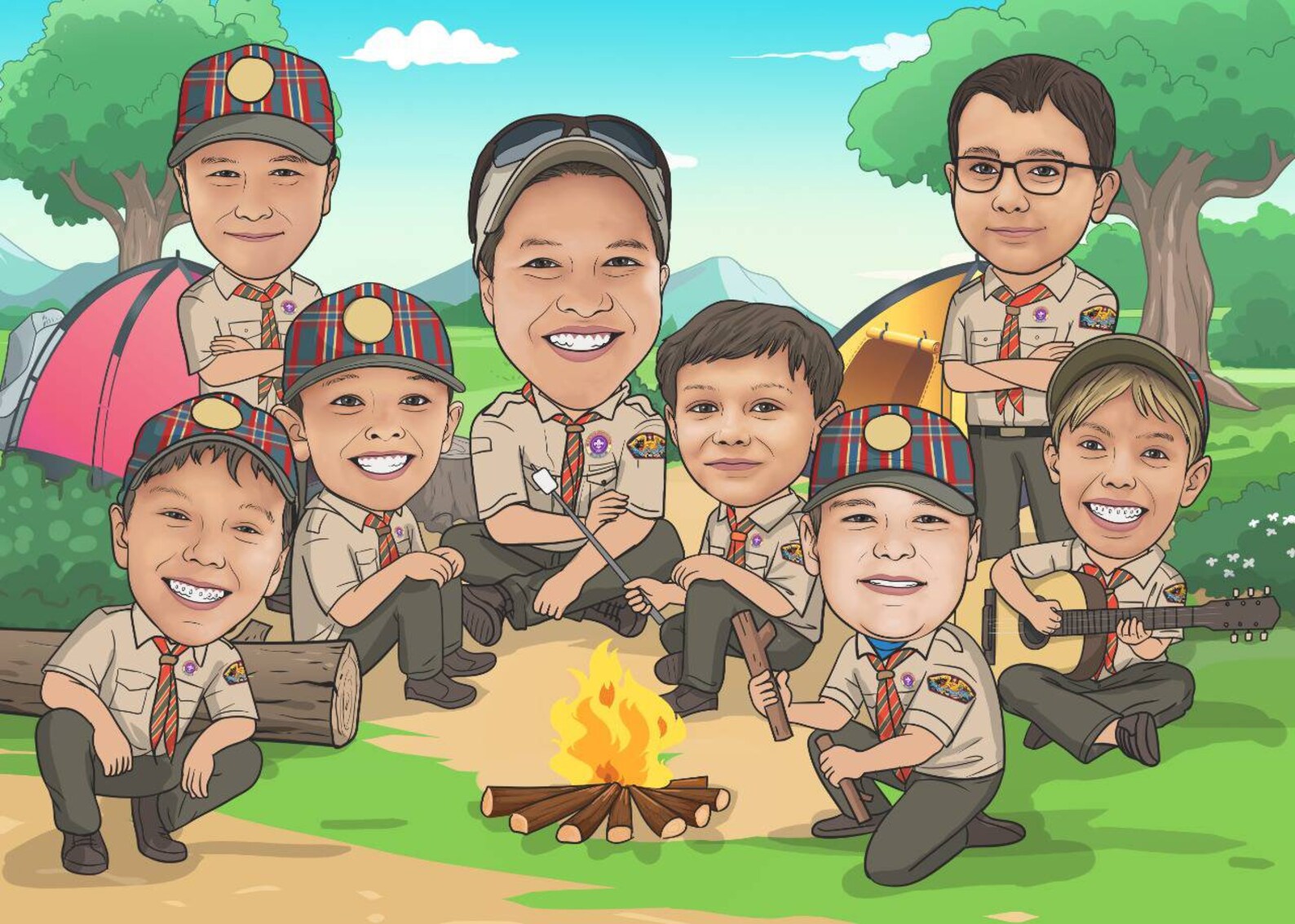 6 People Custom Group Caricature Drawing Custom Drawing From - Etsy